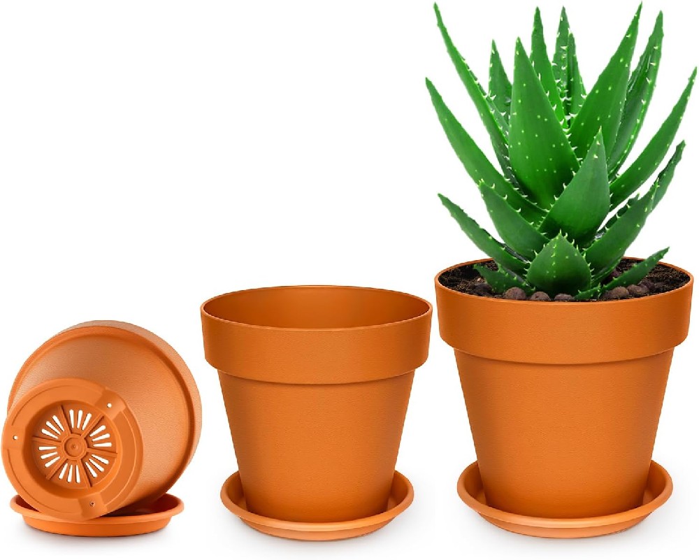 3-Pack 8/9/10 Inch Plastic Plant Pots with Saucers – Durable BPA-Free ...